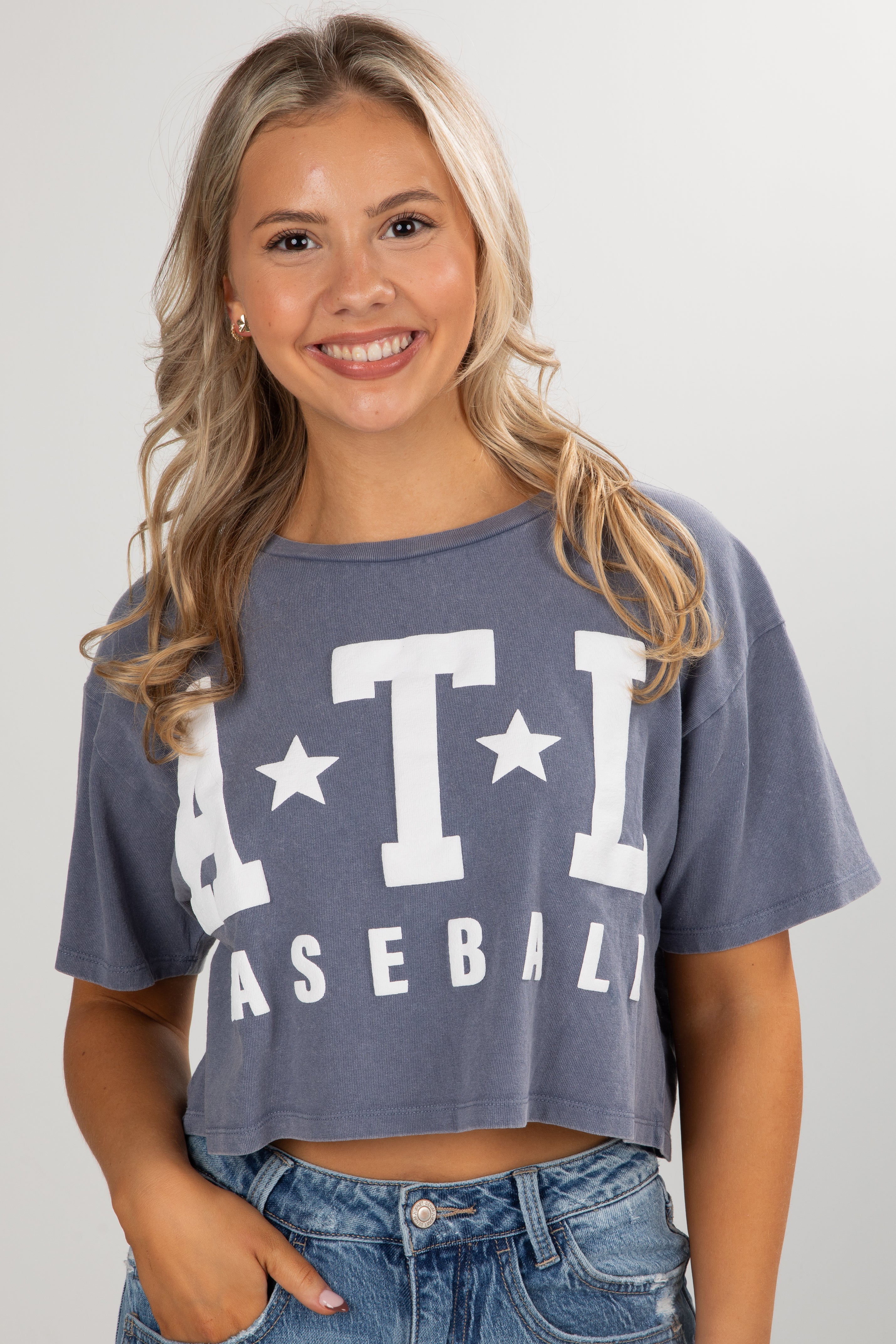 Navy ATL Star Baseball Cropped Tee | DU Exclusives | DressUp – Dress Up