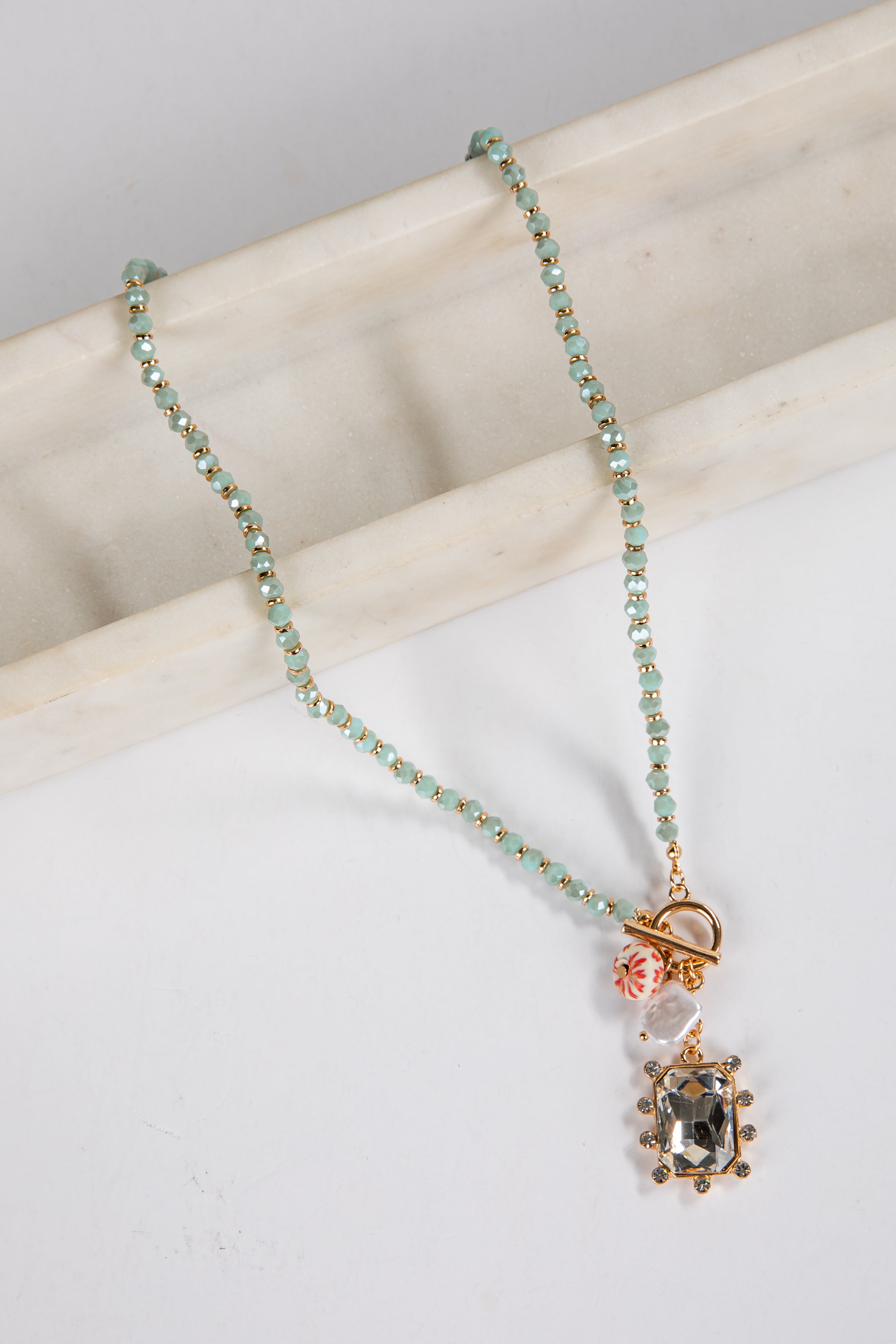 Cute Mint Beaded Charm Necklace | Charm Necklaces | Dress Up