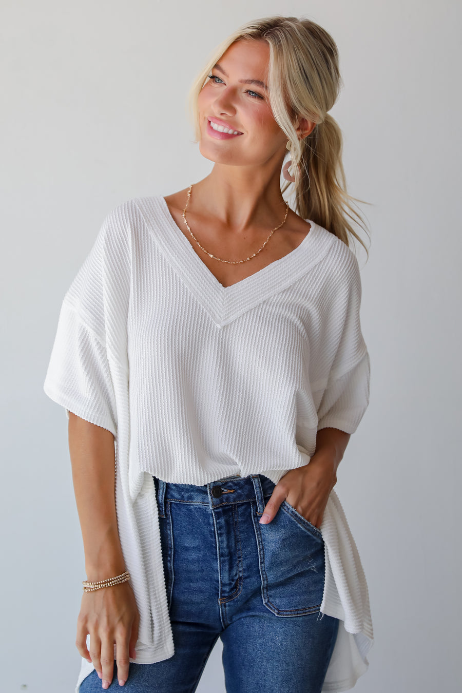 Casual Off White Corded Top | Oversized Tops | ShopDressUp – Dress Up